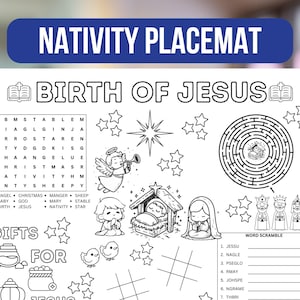 Nativity Activity Placemat, Nativity Coloring Page for Kids, Birth of ...