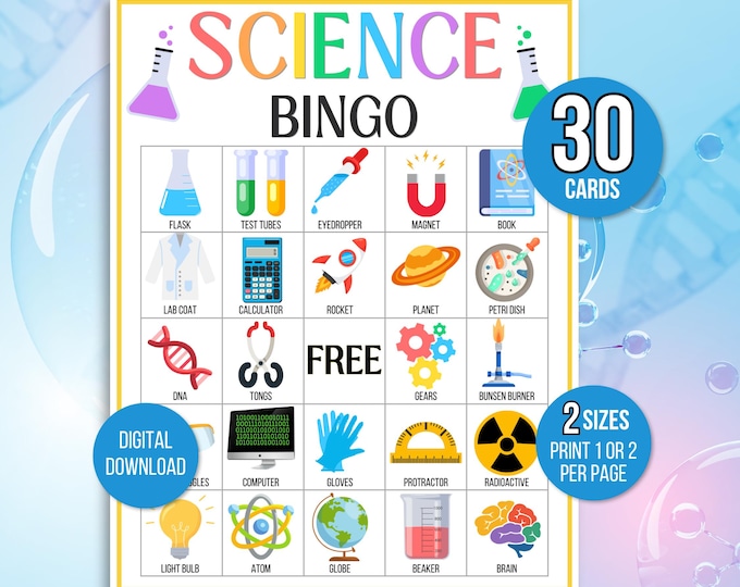 Science Bingo 30 Cards INSTANT DOWNLOAD - Etsy