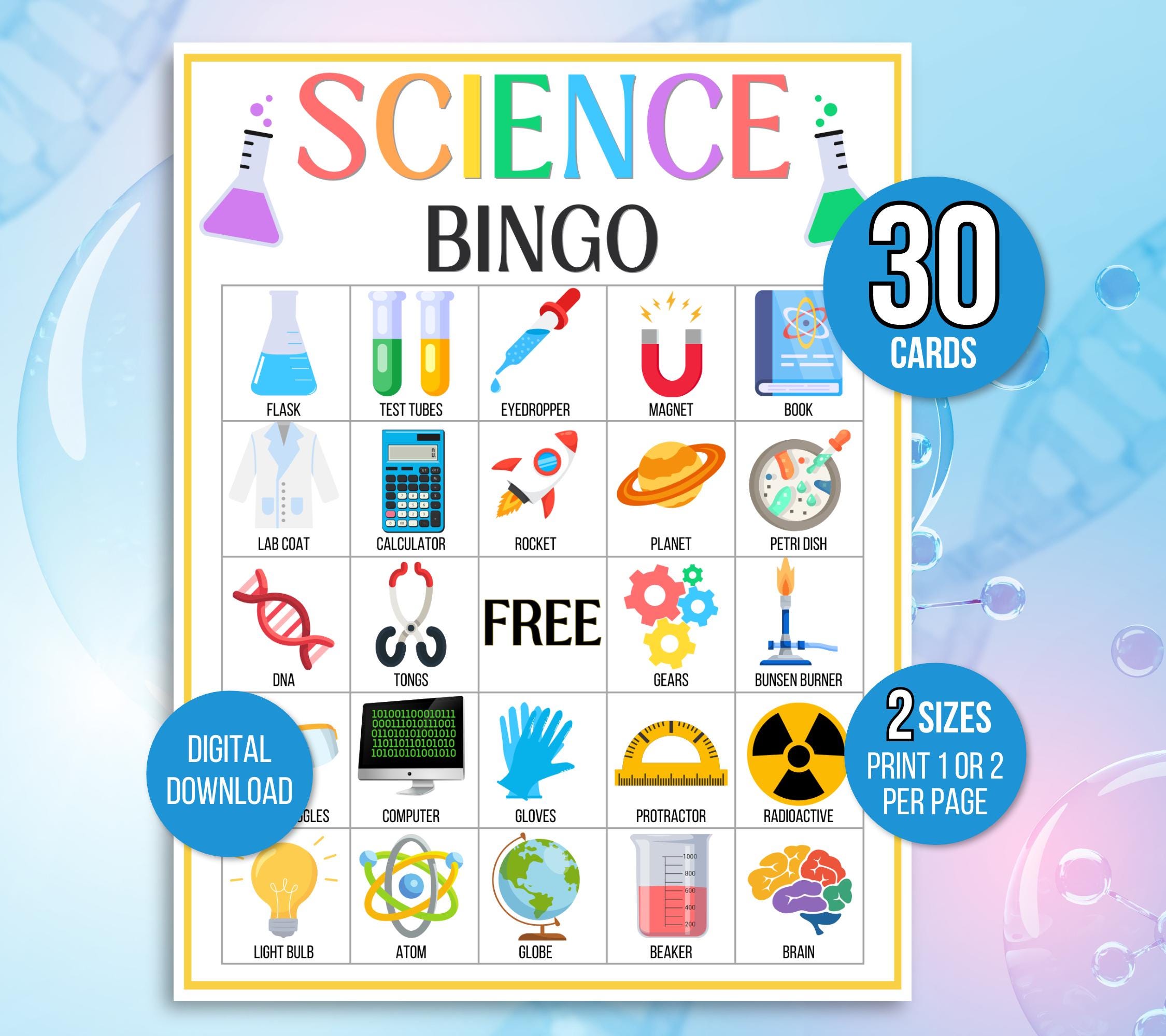 Science Bingo, 30 Printable Science Bingo Cards, Chemistry Bingo, Mad ...