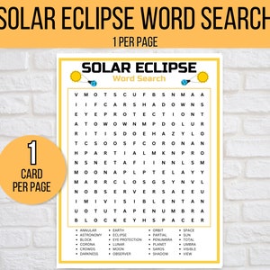 Solar Eclipse Word Search, Fun Solar Eclipse Game, Printable Solar ...