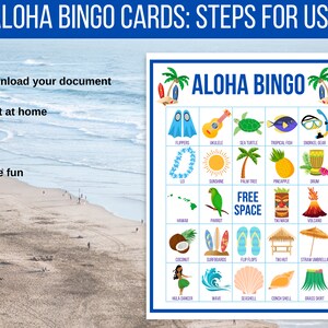 Aloha Bingo, Luau Bingo, Hawaiian Bingo, 30 Printable Luau Bingo Cards ...