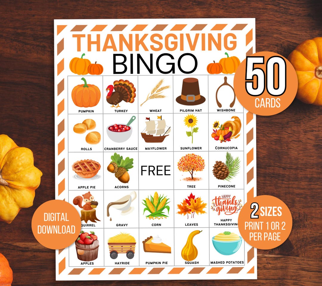 Thanksgiving Bingo, 50 Thanksgiving Bingo Cards, Thanksgiving Activity ...