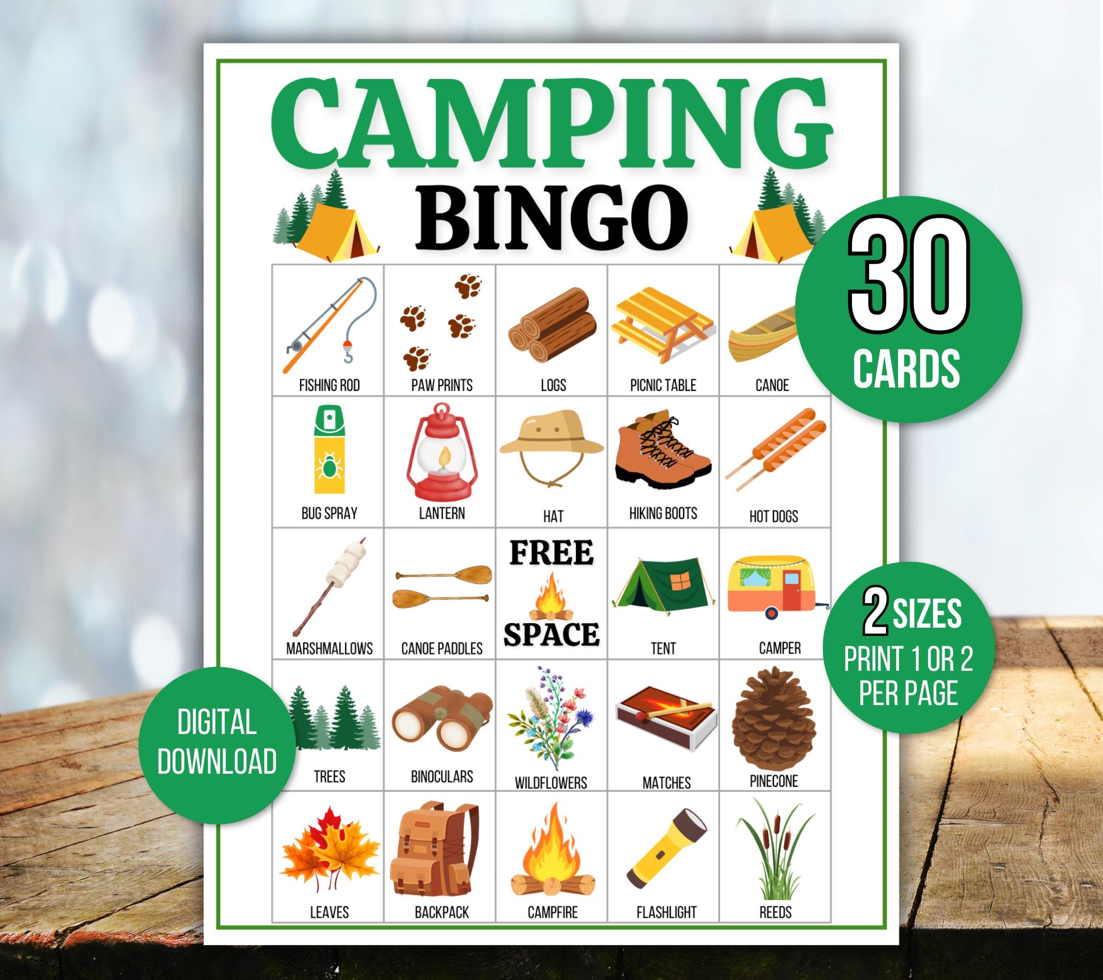 Camping Bingo, 30 Printable Camping Bingo Cards, Camping Game, Camping ...