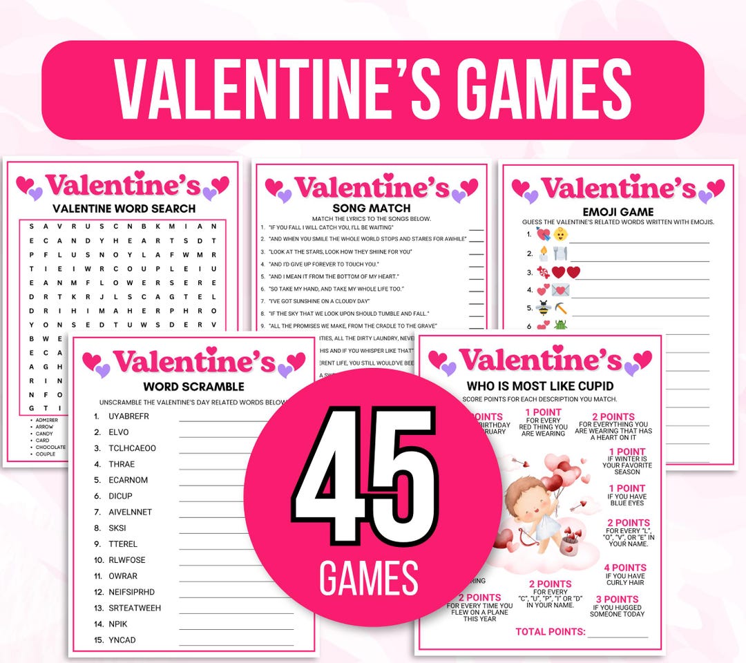 Valentine's Day Game Bundle, 45 Printable Valentines Games, Valentines ...
