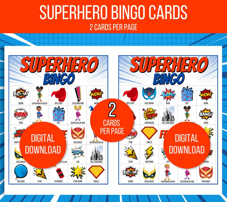 Superhero Bingo, 30 Superhero Bingo Cards, Superhero Game, Superhero ...