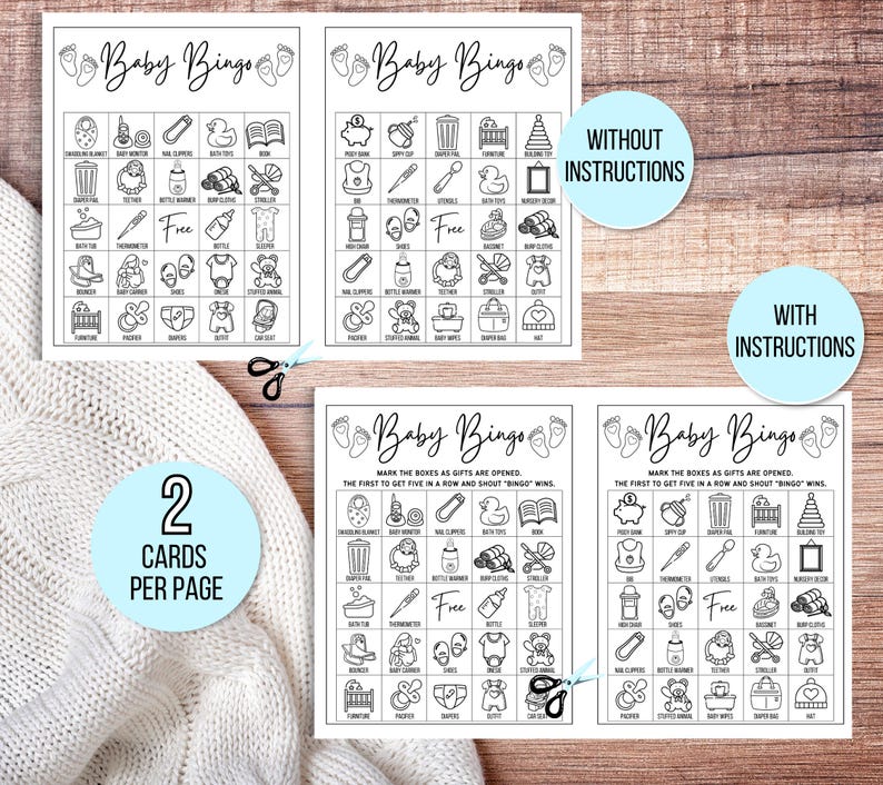 Baby Bingo, 60 Baby Bingo Cards, Baby Shower Bingo, Baby Shower Game ...