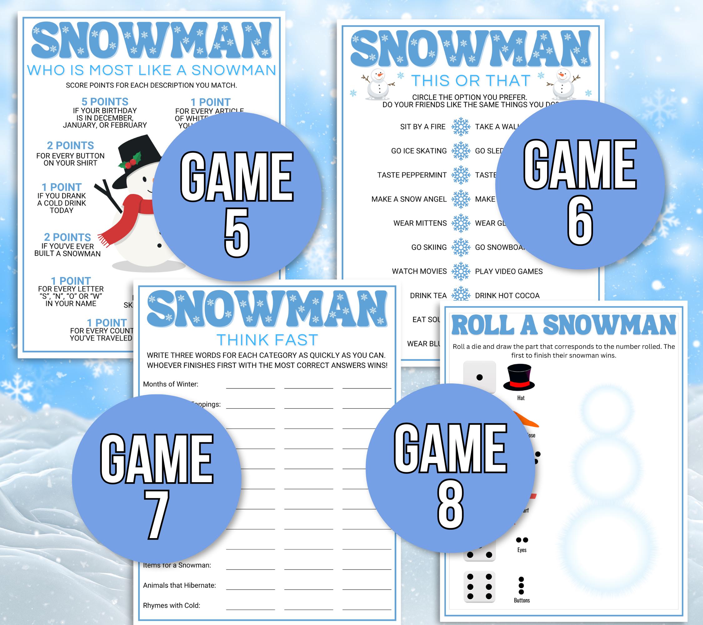 Snowman Games, Winter Party Games, Snowman Party Games, Snowman Class ...