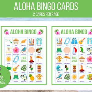 Aloha Bingo, Luau Bingo, Hawaiian Bingo, 30 Printable Luau Bingo Cards ...
