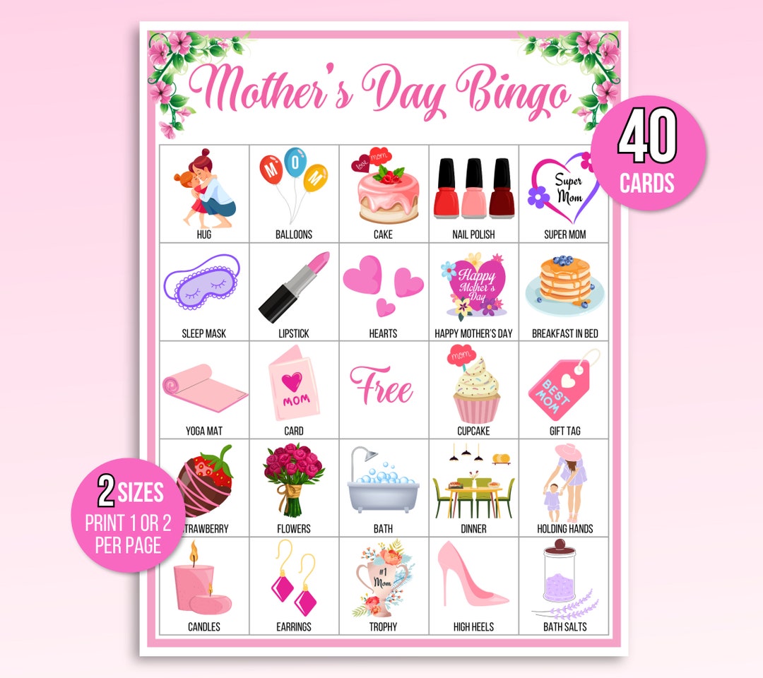 Mother's Day Bingo, 40 Mother's Day Bingo Cards, Mother's Day Game ...