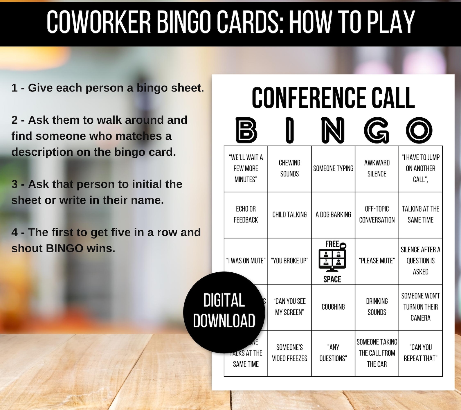 Conference Call Bingo, 50 Conference Call Bingo Game Cards, Conference ...
