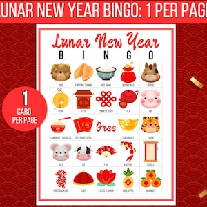Lunar New Year Bingo, 30 Lunar New Year Bingo Cards, Lunar New Year ...