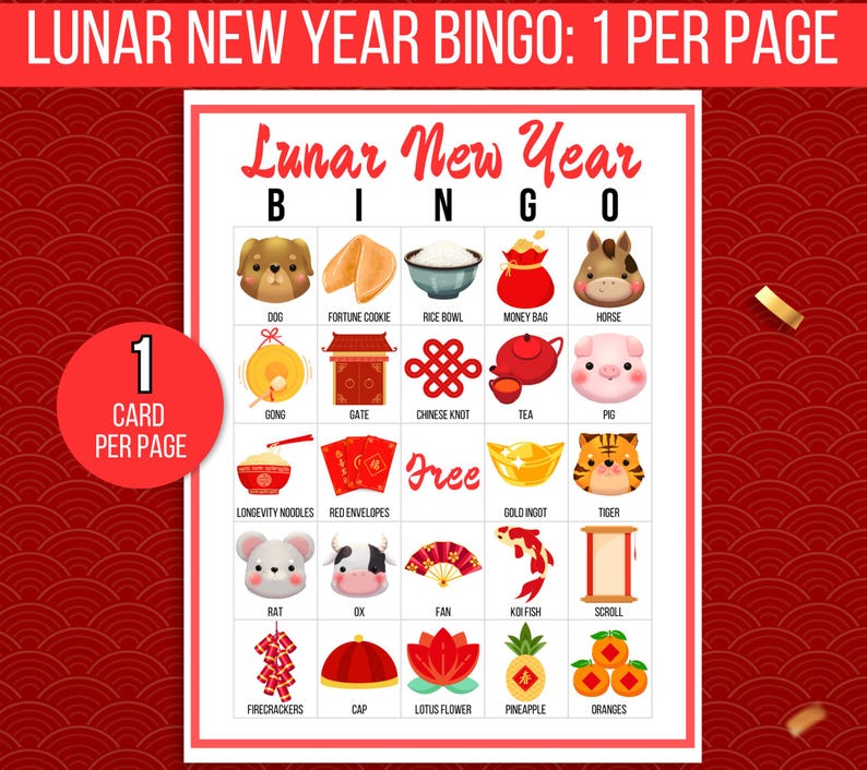Lunar New Year Bingo, 30 Lunar New Year Bingo Cards, Lunar New Year ...