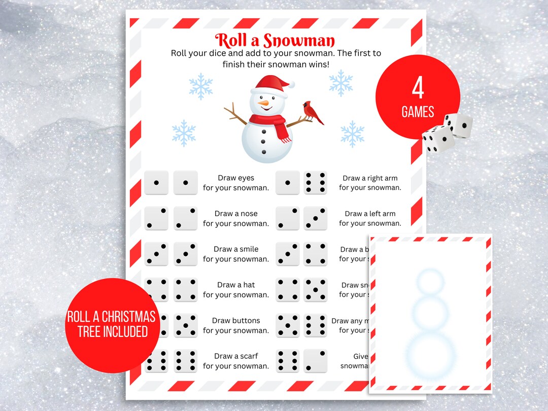 Roll a Snowman Printable, Roll a Christmas Tree, Roll a Dice Bundle ...