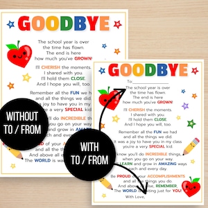 End of School Year Letter for Students, Gift From Teacher, Last Day of ...