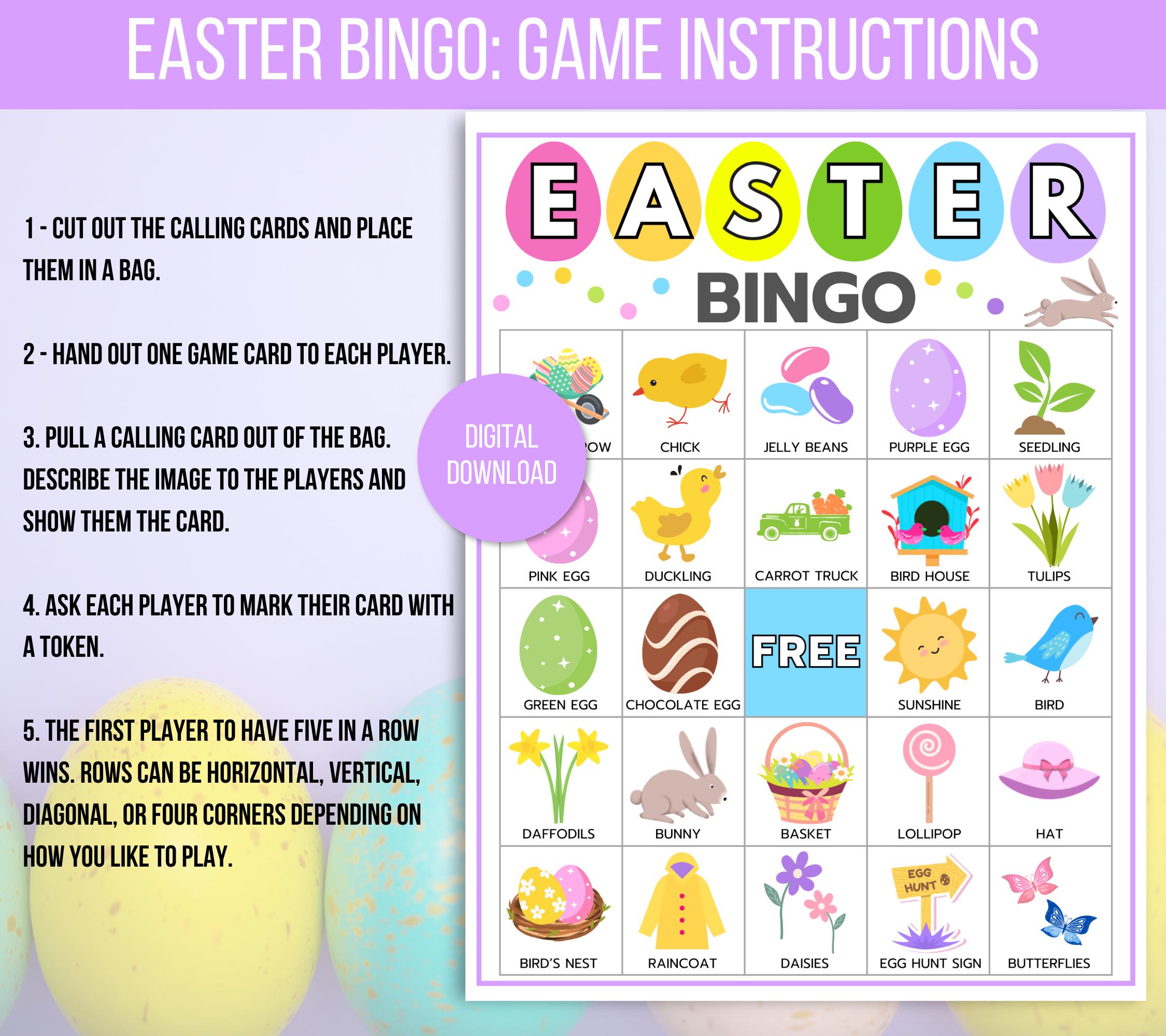 Easter Bingo, 60 Printable Easter Bingo Cards, Easter Activity for Kids ...