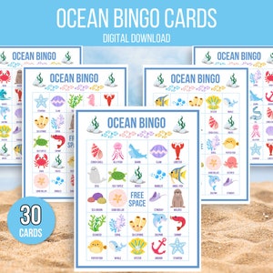 Ocean Bingo, Under the Sea Bingo, 30 Printable Ocean Bingo Cards, Ocean ...
