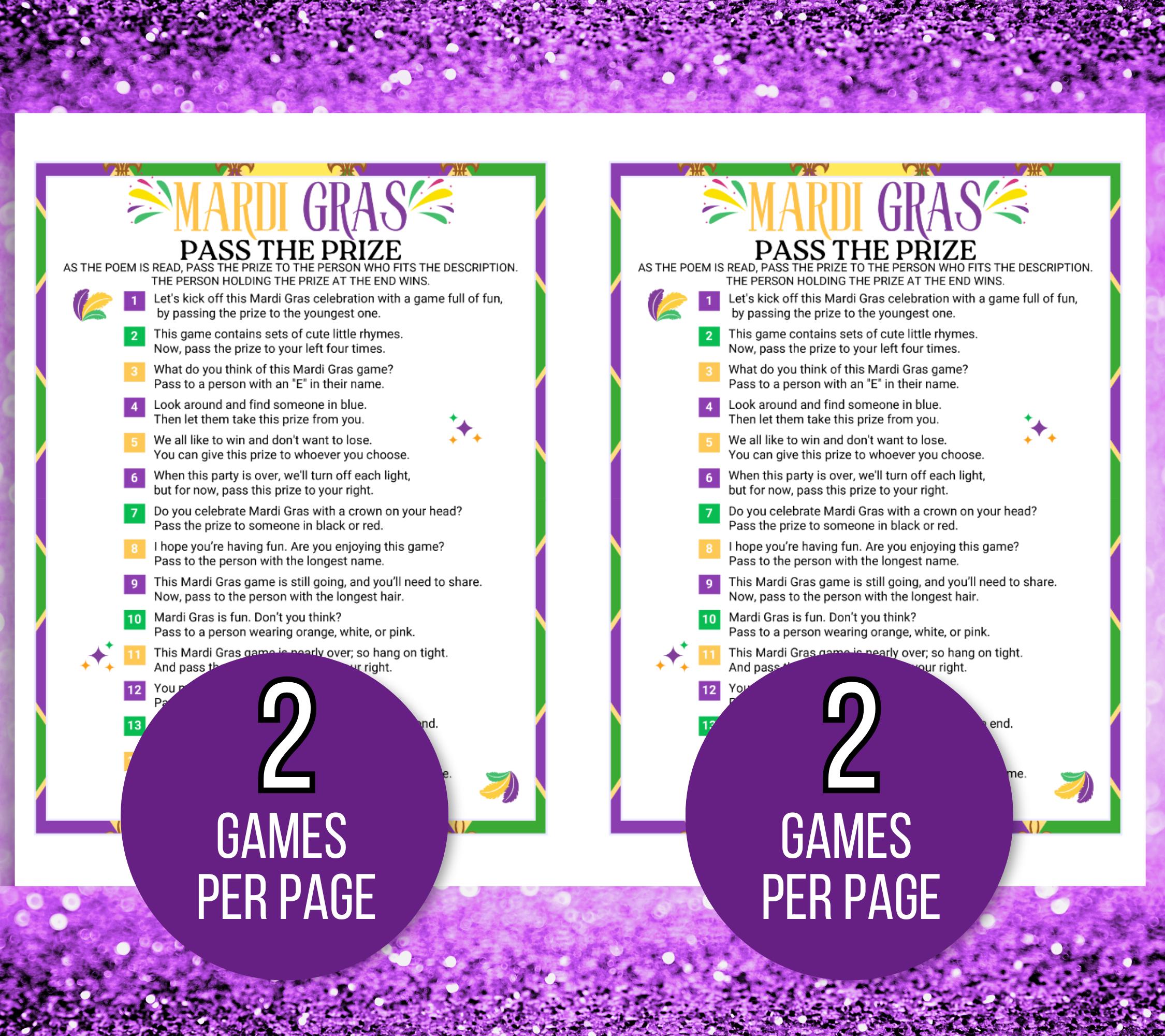 Mardi Gras Pass the Prize Game, Mardi Gras Pass the Present Game, Mardi ...