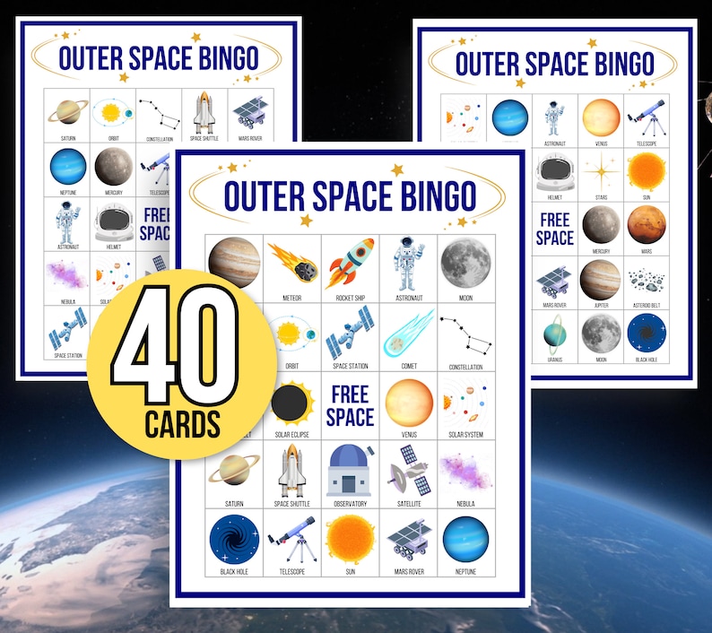 Outer Space Bingo, Solar System Bingo, Astronomy Bingo, 40 Printable ...