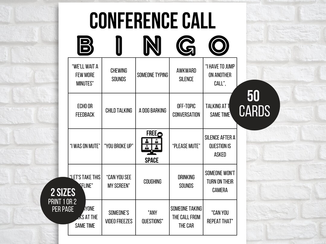 Conference Call Bingo, 50 Conference Call Bingo Game Cards, Conference ...
