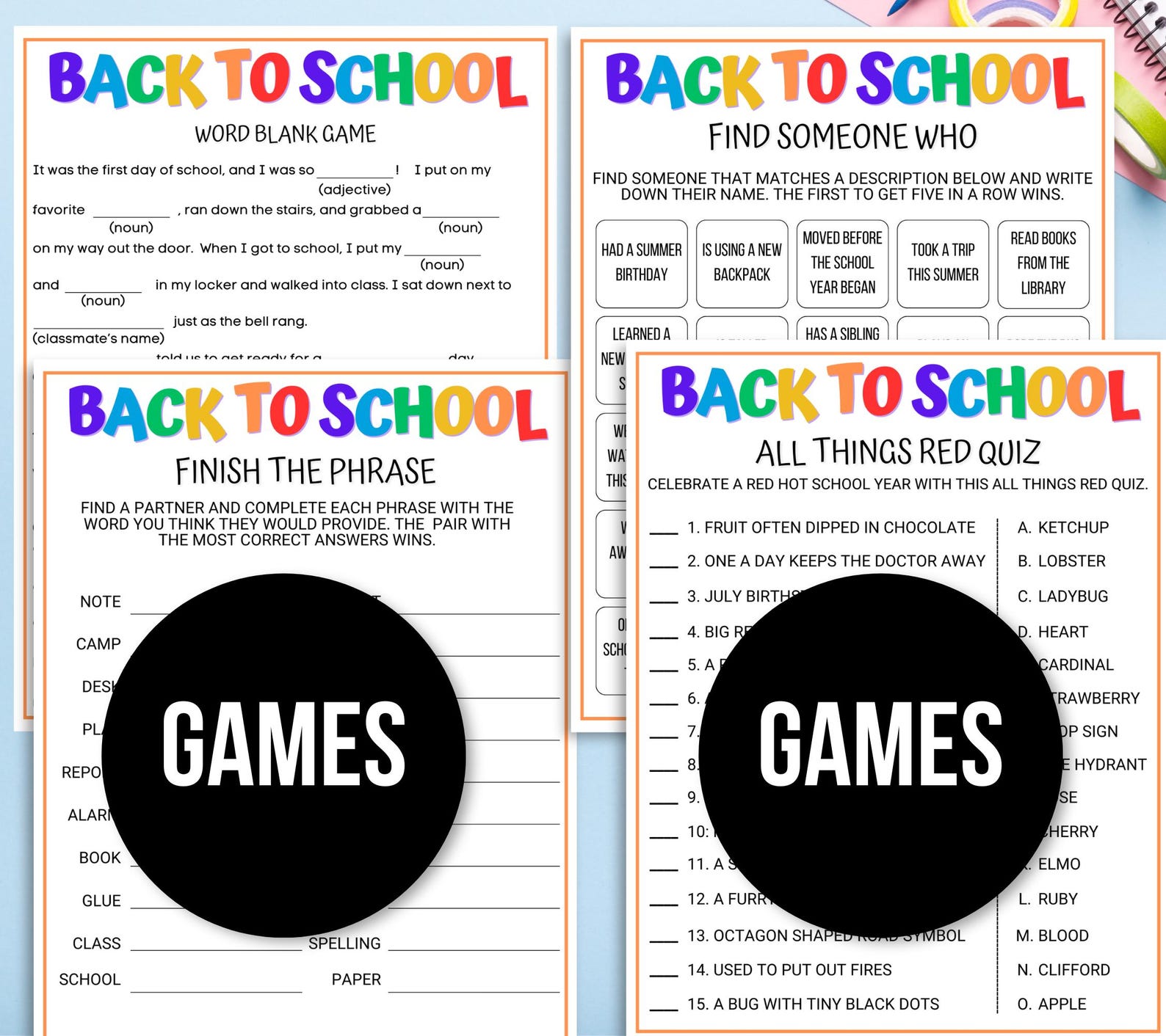 Back to School Games, Back to School Game Bundle, Back to School ...