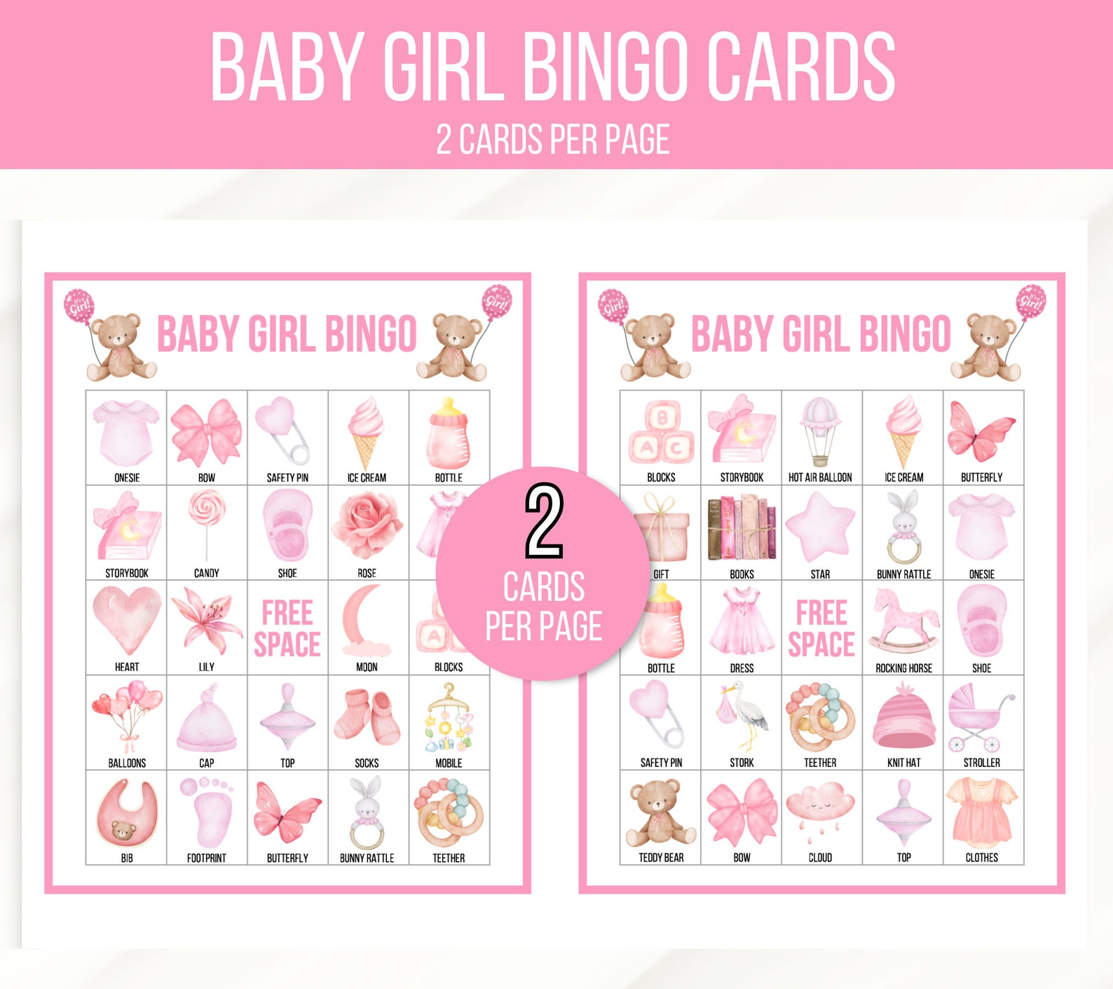 Baby Girl Bingo, Baby Shower Bingo, Baby Girl Shower Printable Game ...