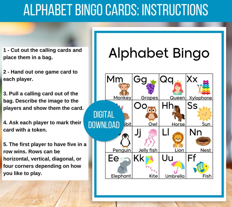 Alphabet Bingo, 30 Printable Alphabet Bingo Cards, ABC Practice, ABC ...