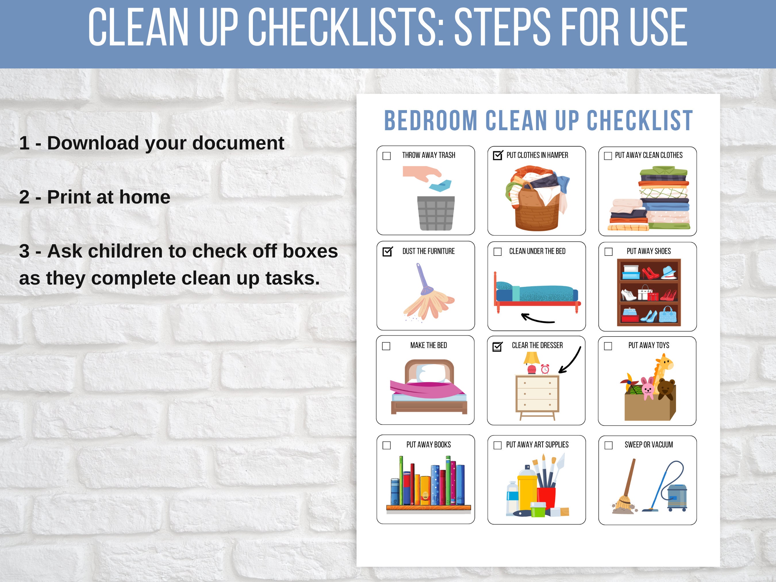 Kids Cleaning Checklist With Pictures Kids Tidying - Etsy