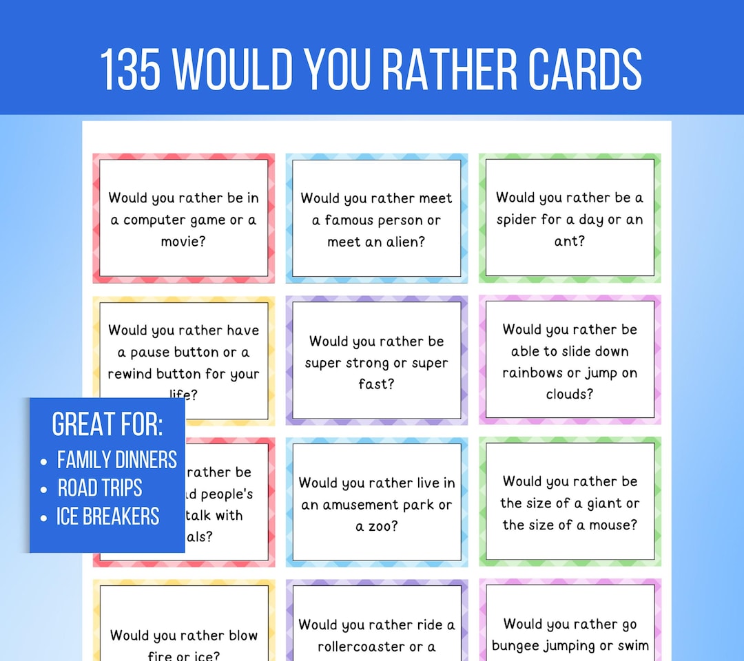 Would You Rather Questions for Kids, Conversation Starters, Road Trip ...