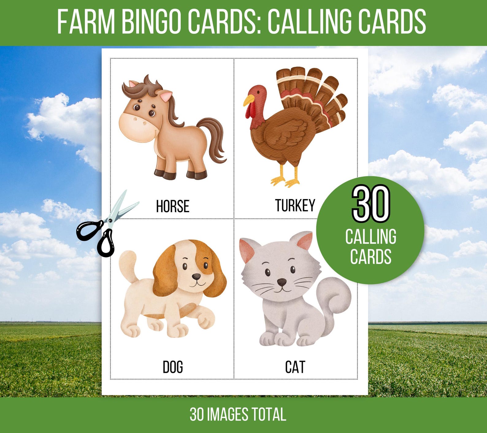 Farm Bingo, 30 Printable Farm Bingo Cards, Barnyard Bingo, Barnyard ...