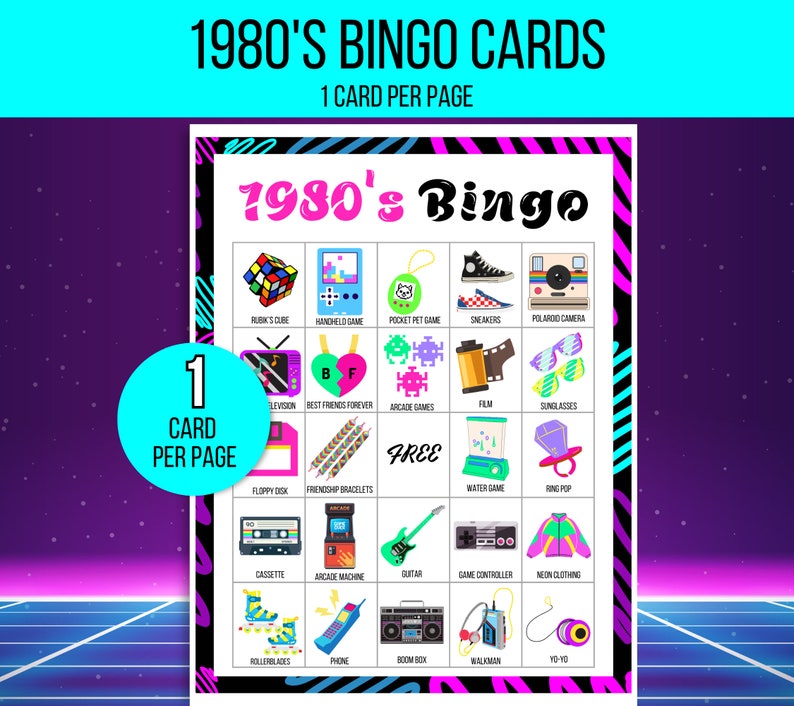 80s Bingo, 1980s Bingo, Retro Bingo, 30 Printable 1980s Bingo Cards ...