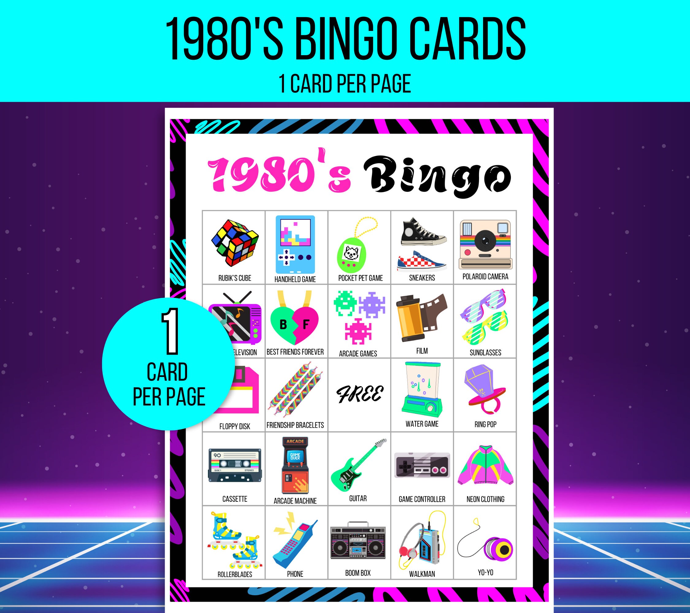 80s Bingo, 1980s Bingo, Retro Bingo, 30 Printable 1980s Bingo Cards ...