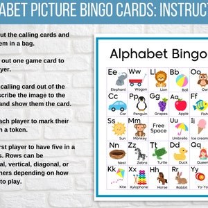 Picture Alphabet Bingo, 30 Printable Alphabet Bingo Cards, ABC Practice ...