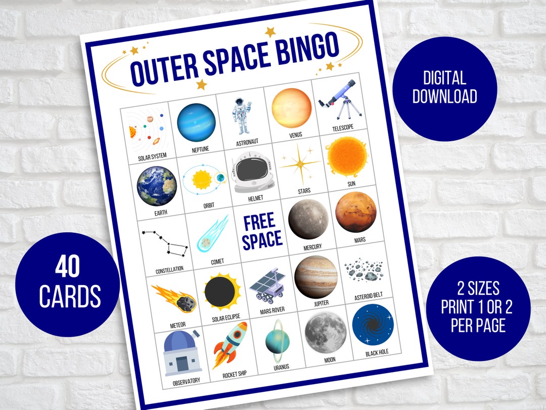Outer Space Bingo Solar System Bingo Astronomy Bingo 40 - Etsy