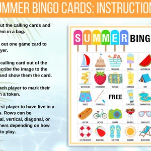 Summer Bingo, 30 Unique Printable Summer Bingo Cards, Summer Game ...