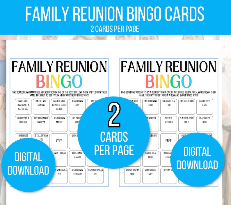 Family Reunion Bingo, Find Someone Who Bingo, Find the Relative Bingo ...