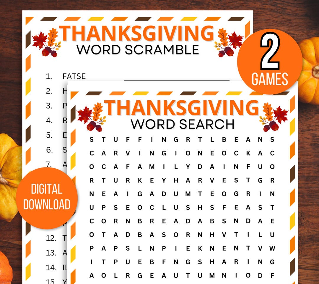 Thanksgiving Word Search, Thanksgiving Word Scramble, Printable ...