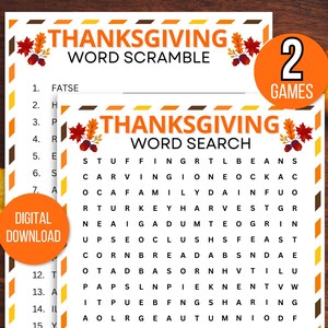 Thanksgiving Word Search, Thanksgiving Word Scramble, Printable ...