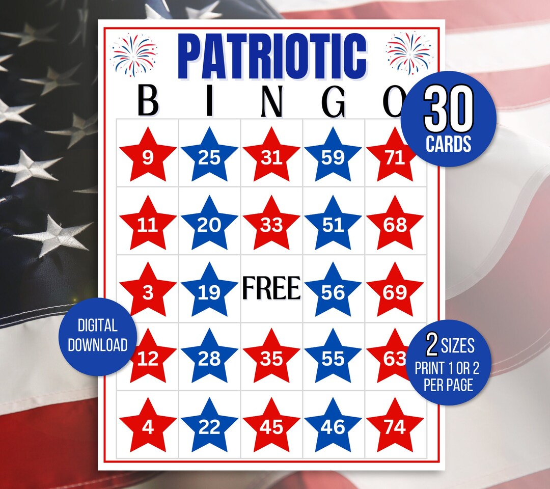 Patriotic Bingo, 30 Patriotic Bingo Cards, Fourth of July Bingo, Fourth ...