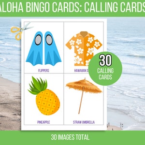 Aloha Bingo, Luau Bingo, Hawaiian Bingo, 30 Printable Luau Bingo Cards ...