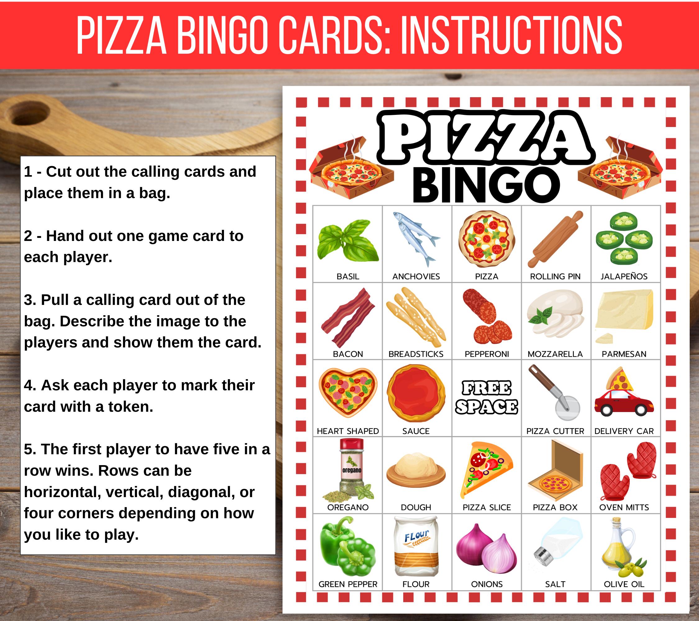 Pizza Bingo, Pizza Party Bingo, 50 Printable Pizza Bingo Cards, Pizza ...