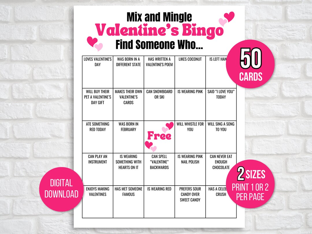 Valentine's Bingo, Valentine's Get to Know You Bingo, Find Someone Who ...