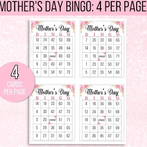 Mother's Day Bingo, 100 Mother's Day Bingo Cards, Mother's Day Activity ...