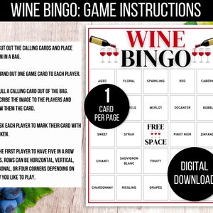 Wine Bingo, 30 Printable Wine Bingo Cards, Wine Game Night, Wine Party ...
