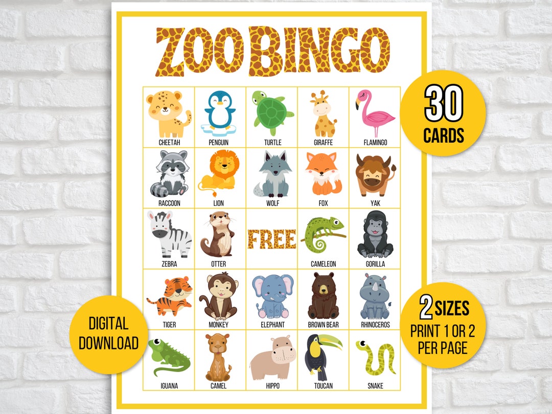 Zoo Bingo, 30 Printable Zoo Bingo Cards, Animal Bingo, Zoo Party Game ...