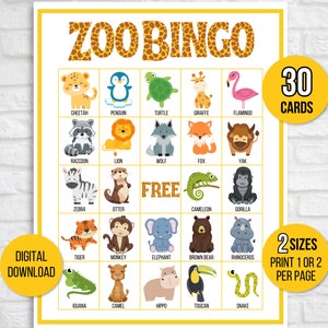 Zoo Bingo, 30 Printable Zoo Bingo Cards, Zoo Party Game, Zoo Activity ...