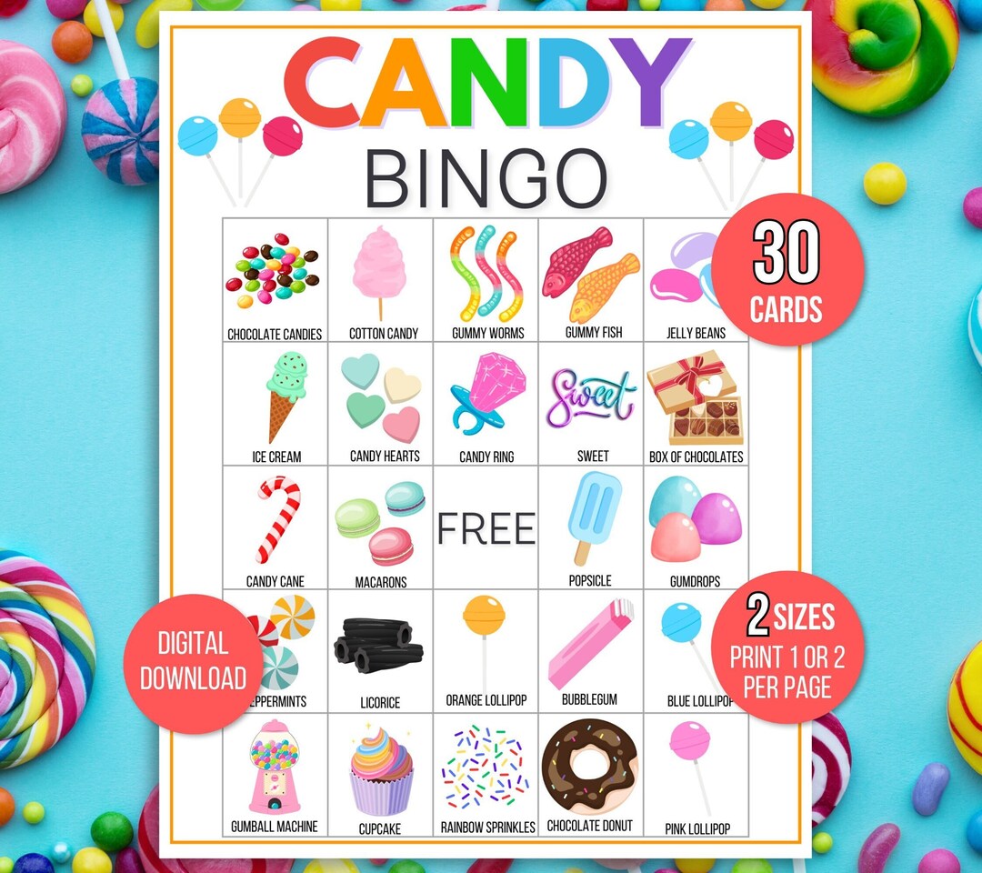 Candy Bingo, 30 Printable Candy Bingo Cards, Sweet Treats Bingo, Candy ...