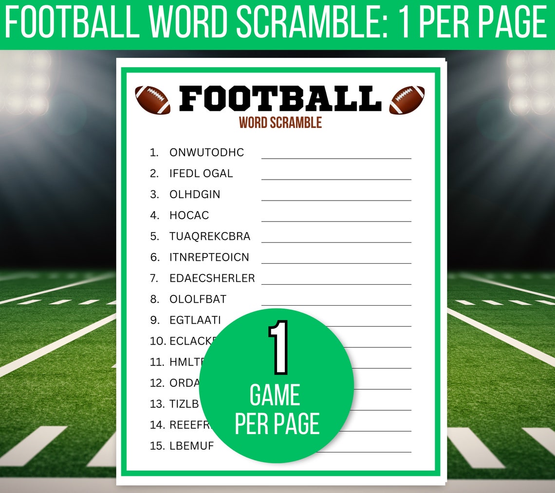Football Word Scramble, Printable Football Word Scramble, Football ...