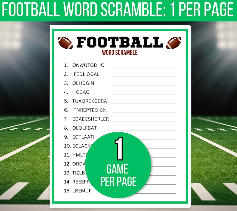Football Word Scramble, Printable Football Word Scramble, Football ...