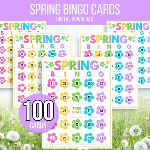 Spring Bingo, 100 Spring Bingo Cards, Spring Carte Bingo, Spring ...