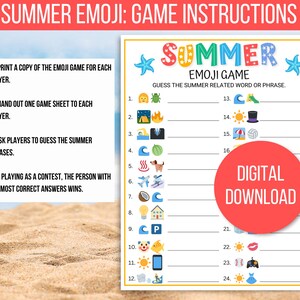 Summer Emoji Game, Emoji Summer Game, Beach Emoji Game, Summer Game ...